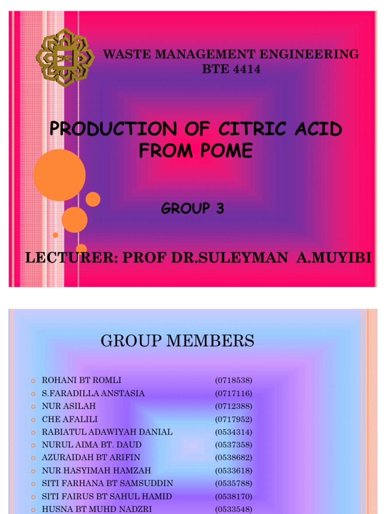 Production of Citric Acid From Pome | PDF | Hydrolysis | Anaerobic ...