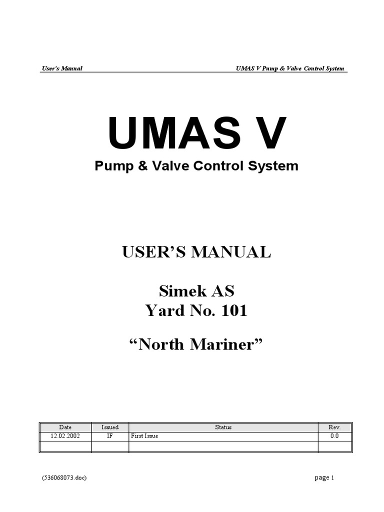 Umas V: User'S Manual Simek AS Yard No. 101 "North Mariner" | PDF ...