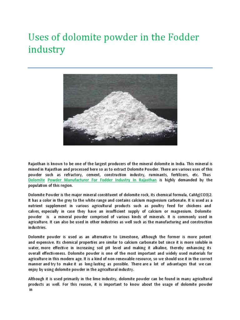 Uses of Dolomite Powder in The Fodder Industry | PDF | Technology ...