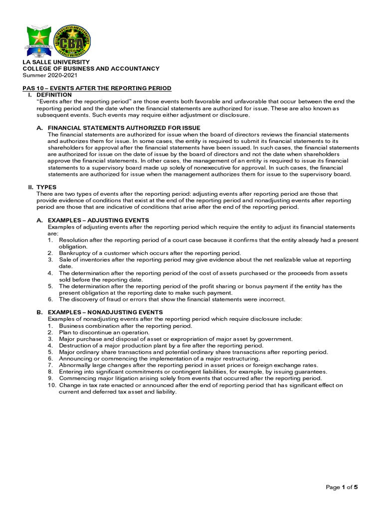 Adjusting Events After Reporting Period | PDF | Financial Statement ...
