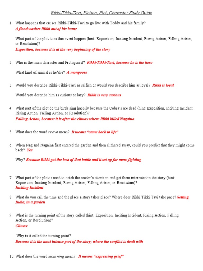 Rikki-Tikki-Tavi Study Guide Answers | Download Free PDF | Plot (Narrative)