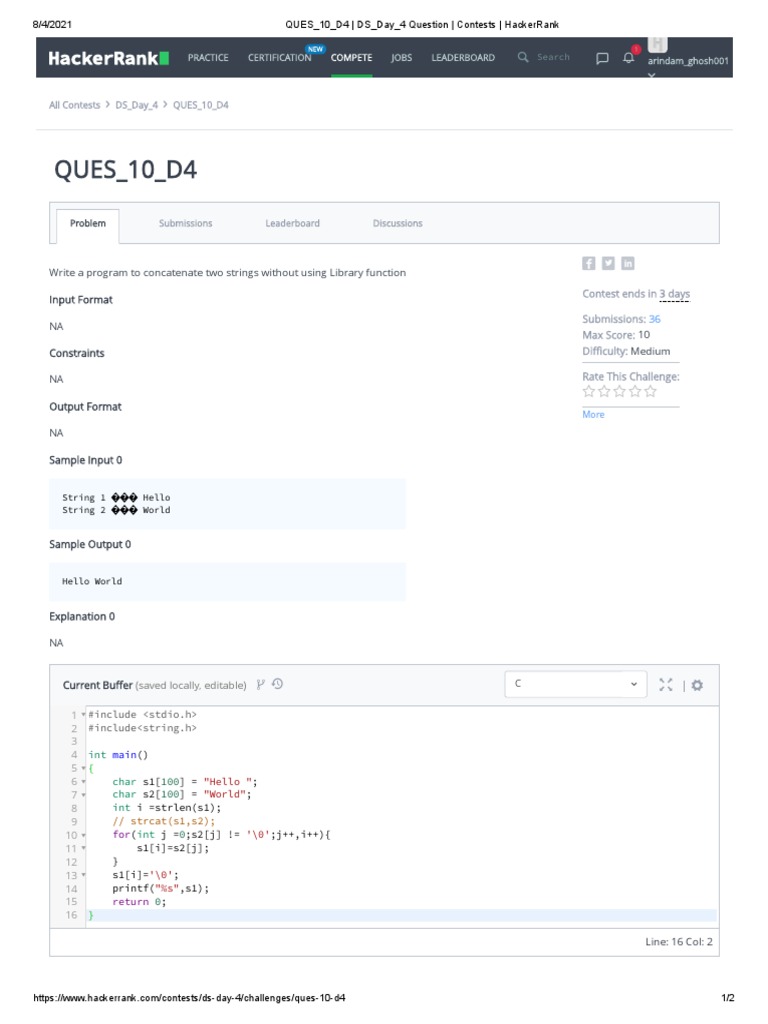 QUES - 10 - D4 - DS - Day - 4 Question - Contests - HackerRank (C ...