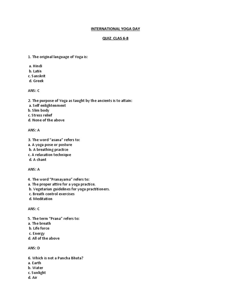 Yoga Quiz | PDF | Yoga | Asana