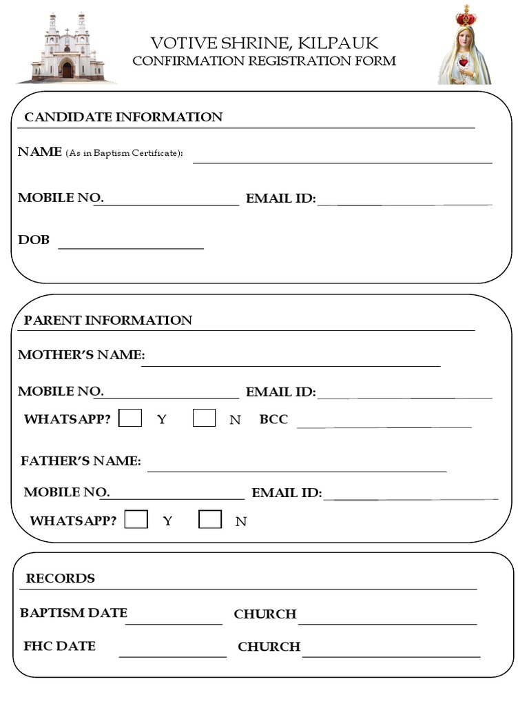 Votive Shrine, Kilpauk: Confirmation Registration Form | PDF