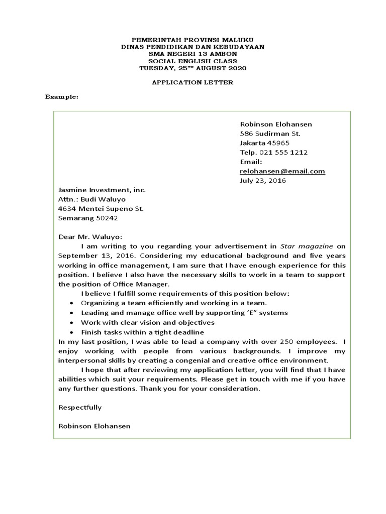 Example of Application Letter | PDF