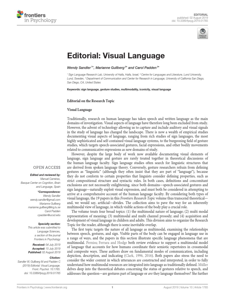 Visual Language | PDF | Gesture | Sign Language