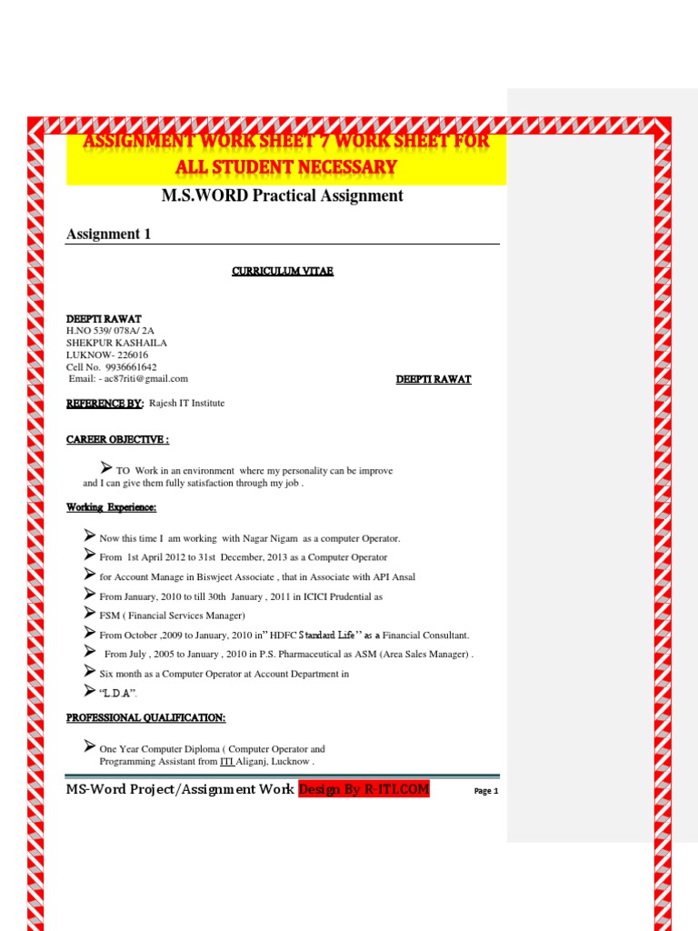 M.S.Word Practical Assinment | PDF | Page Layout