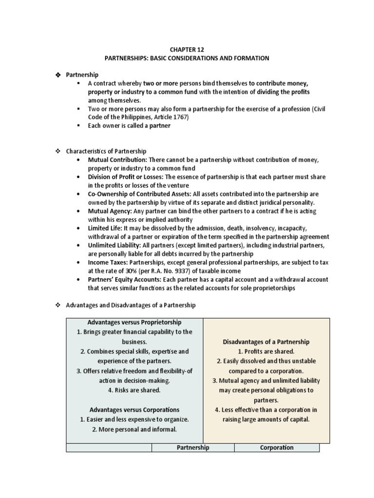 CHAPTER 12 Partnerships Basic Considerations and Formations | PDF ...