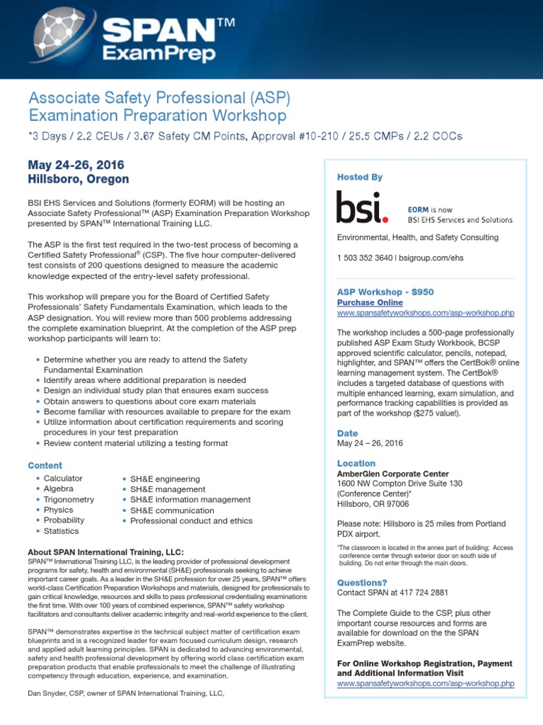 BSI ASP Exam Prep Workshop May24 26 Rev1 | PDF | Test (Assessment ...