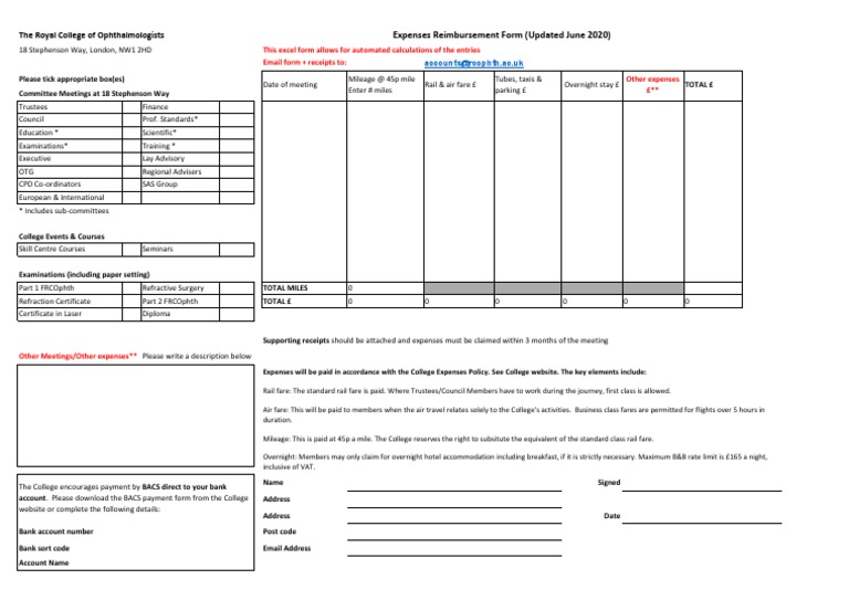 Document - Rcophth - Expenses Form 001 | PDF | Service Industries