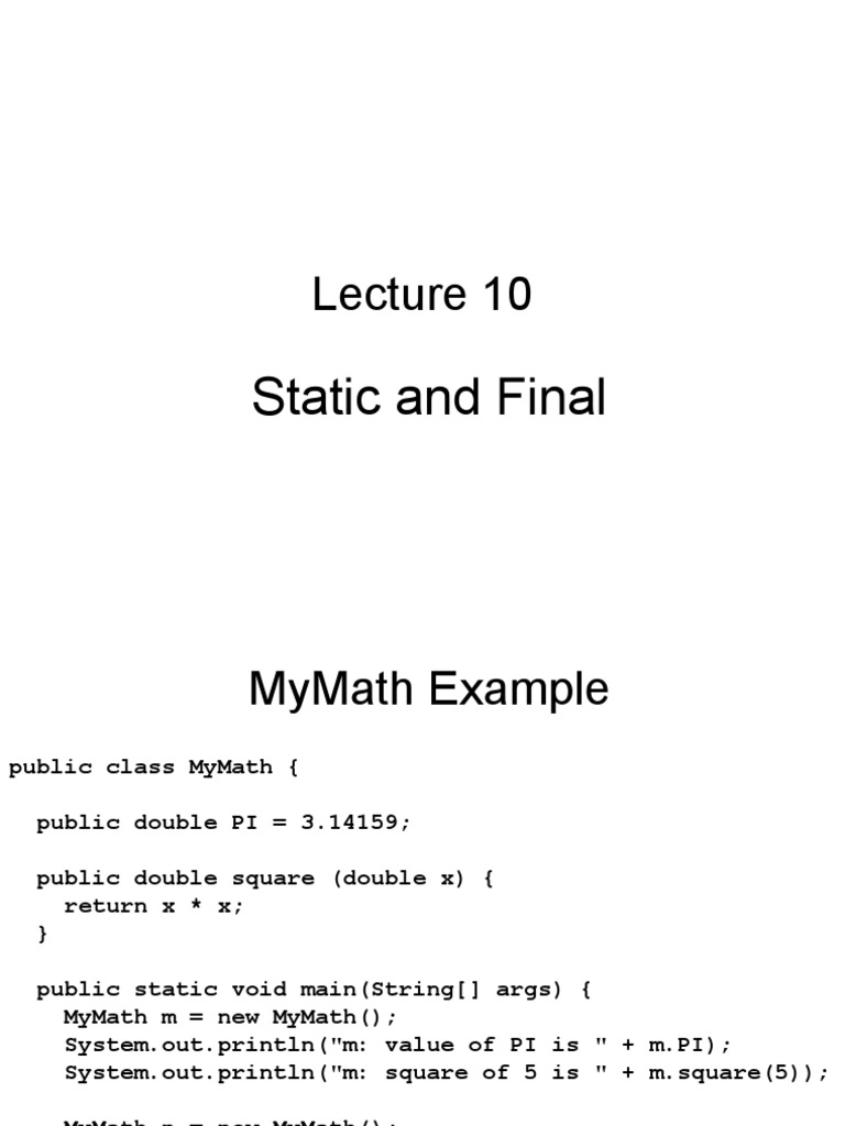 L10 - Static & Final | PDF | Method (Computer Programming) | Reserved Word