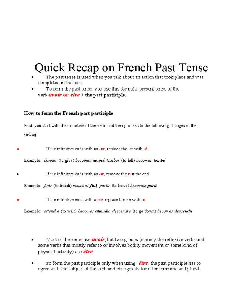 Quick Recap On French Past Tense: Avoir or Être | PDF | Semantic Units ...