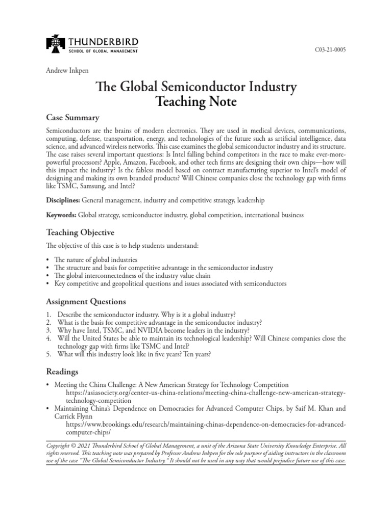 The Global Semiconductor Industry Teaching Note | PDF | Intel ...