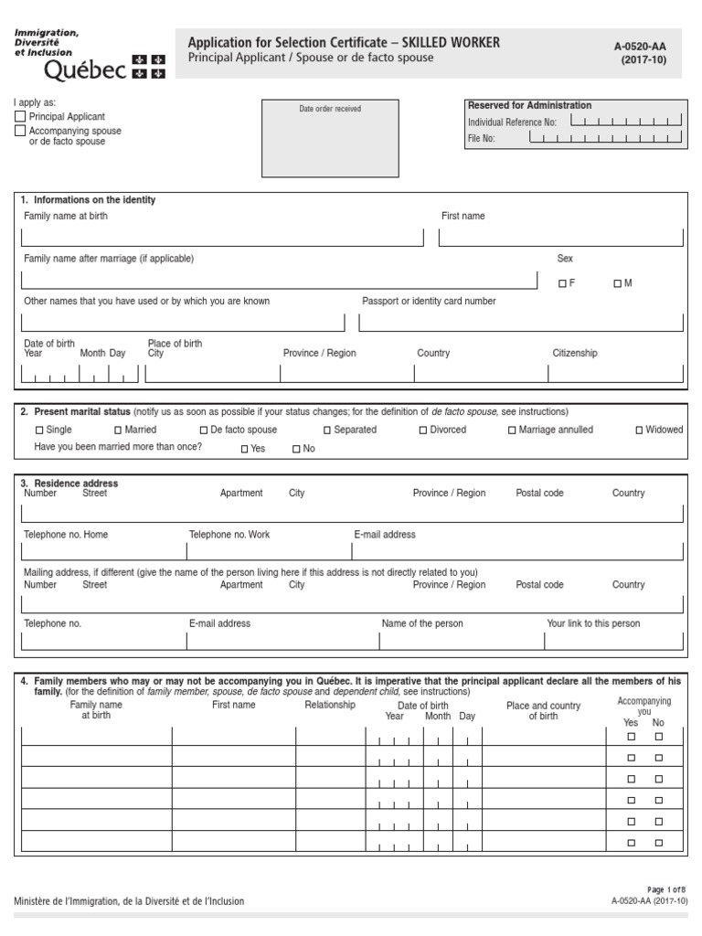 Application For Selection Certificate - SKILLED WORKER: Principal ...
