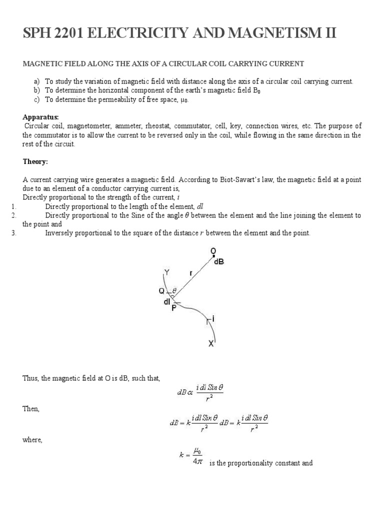 Magnetic Field Along The Axis of A Circular Coil Carrying Current | PDF ...