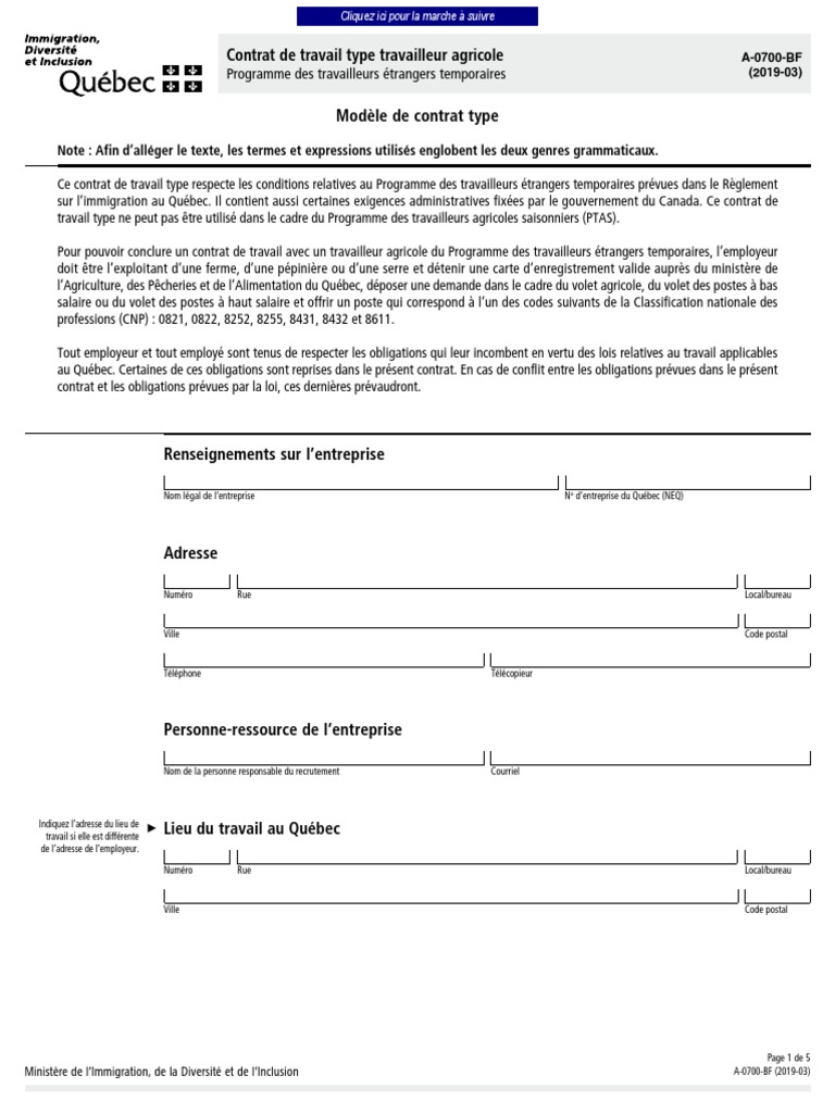 Modèle de contrat travail agricole Québec | PDF | Salaires | Travail