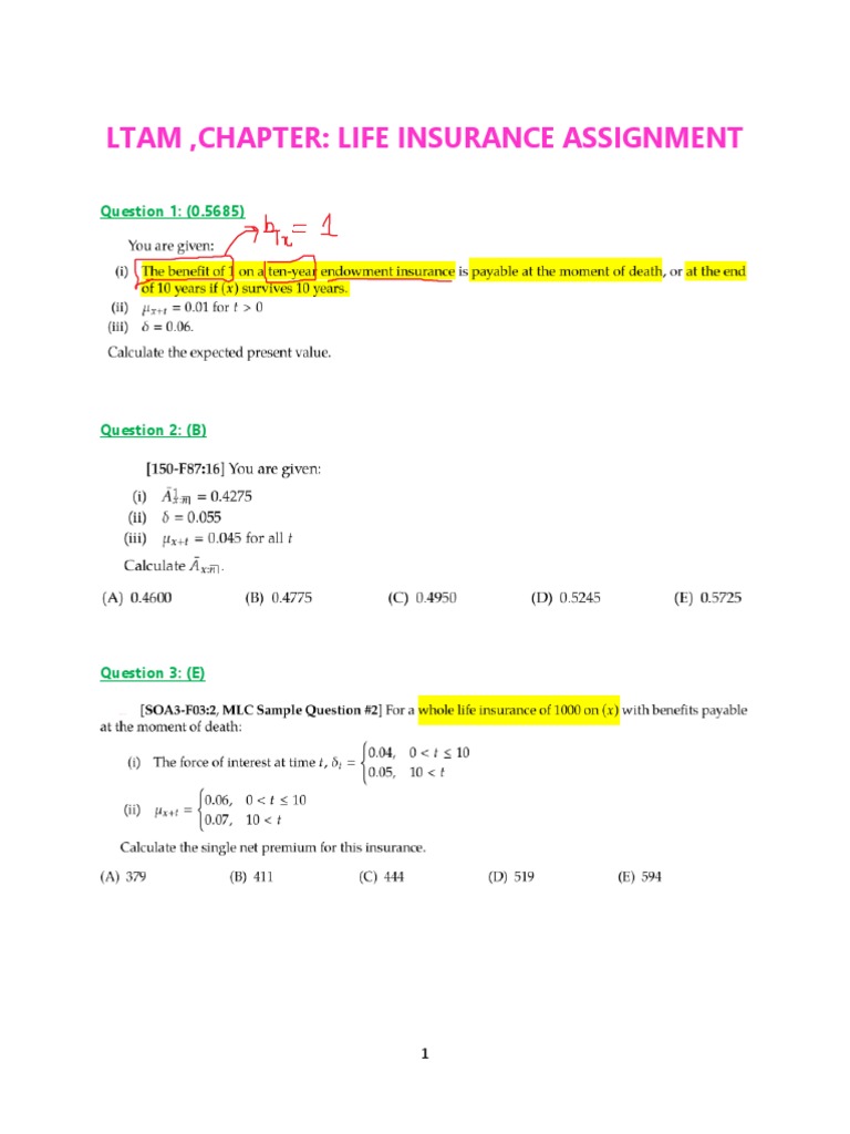 Ltam, Chapter: Life Insurance Assignment: Question 1: (0.5685) | PDF