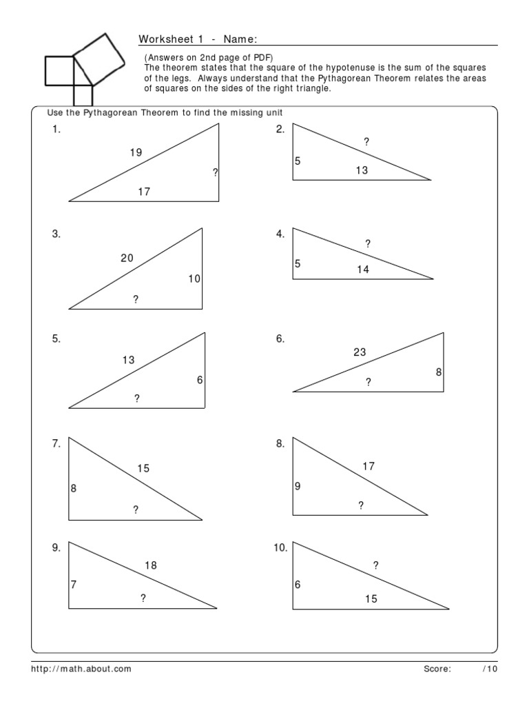 Pythagorean Theorem Puzzle Worksheet