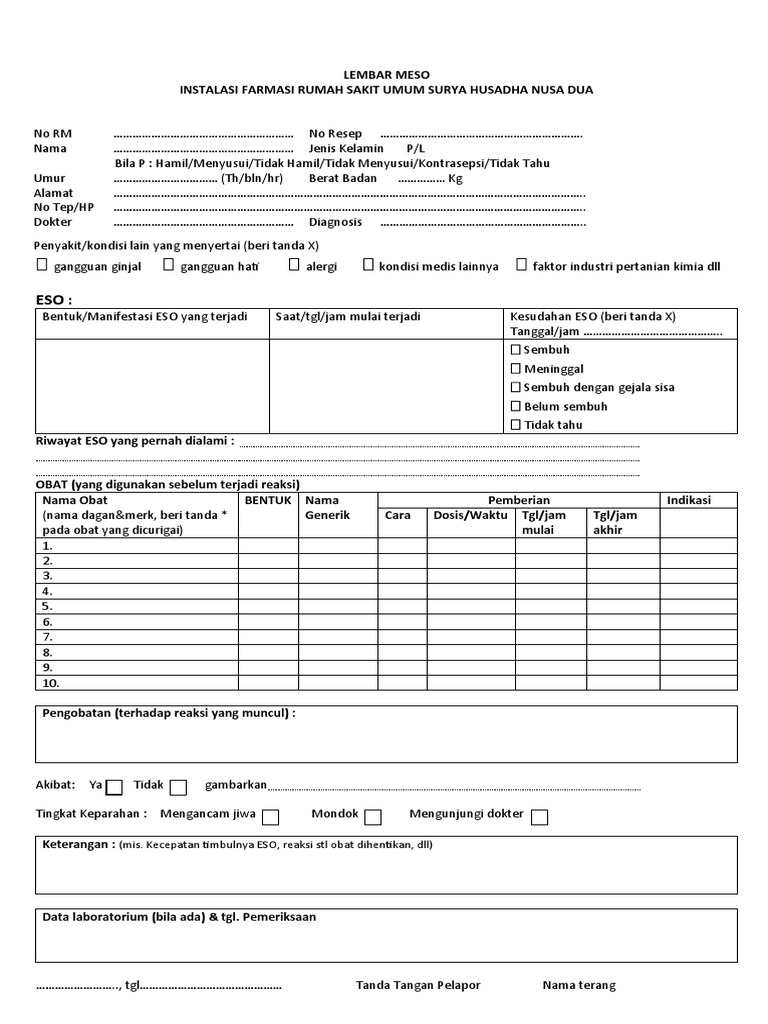 LEMBAR MESO Dan NARANJO ADVERSE DRUG REACTION PROBABILITY SCALE | PDF