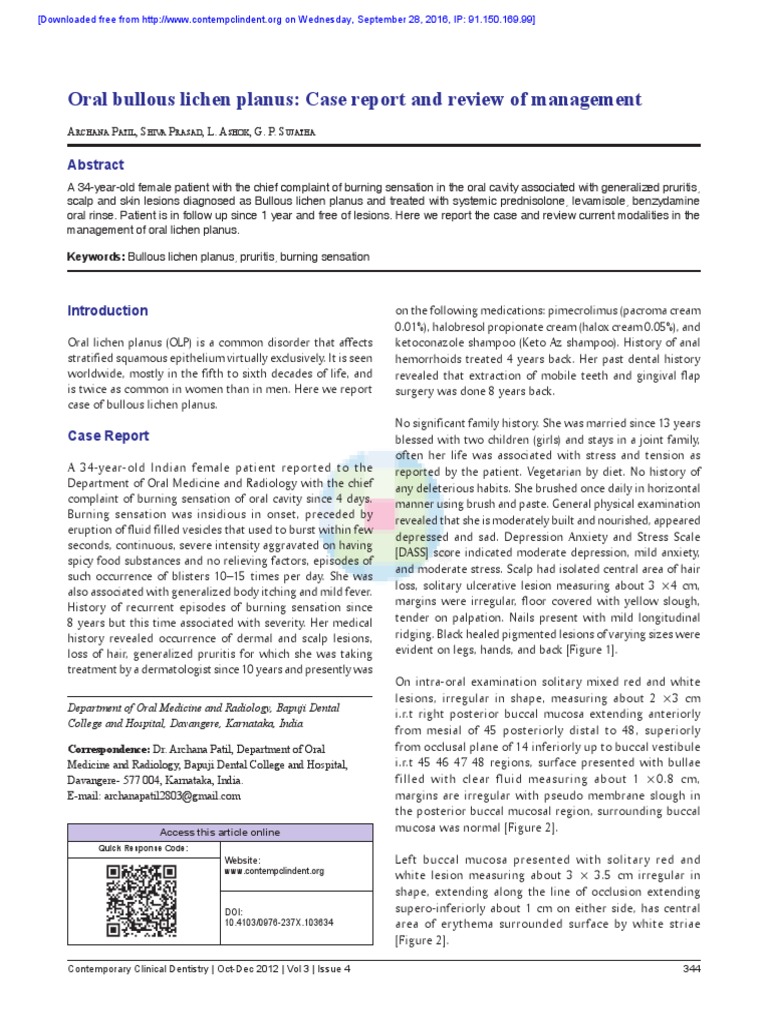 Oral Bullous Lichen Planus: Case Report and Review of Management | PDF | Medical Specialties ...