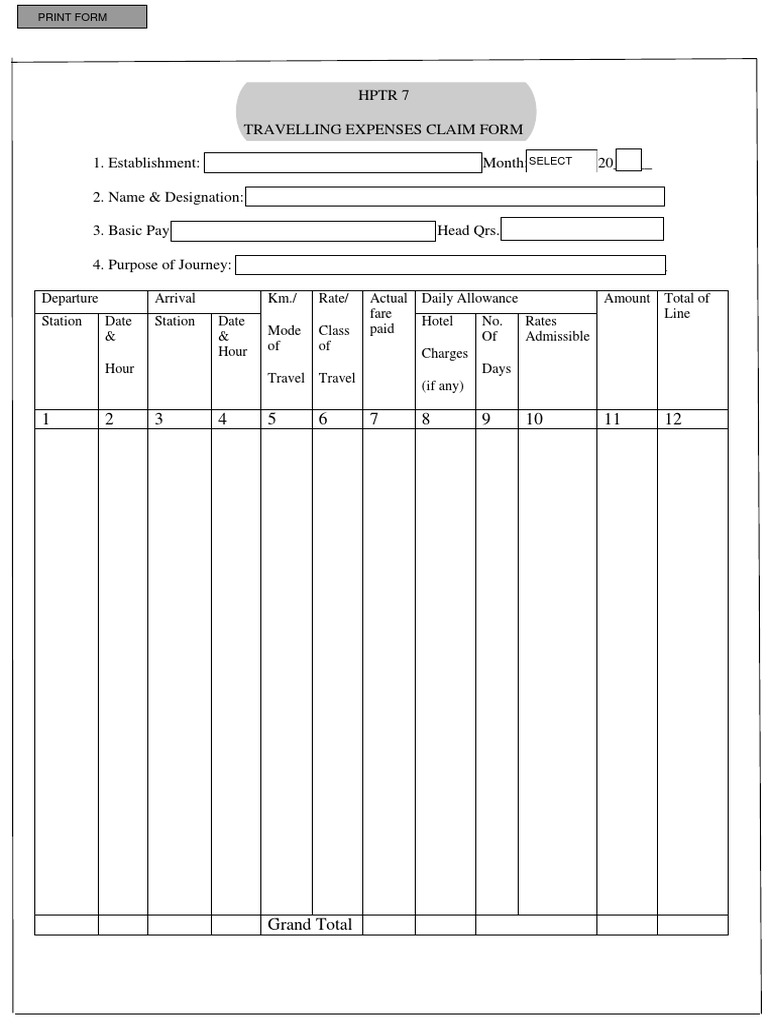 HPTR 7 Travelling Expenses Claim Form | PDF | Economies | Payments