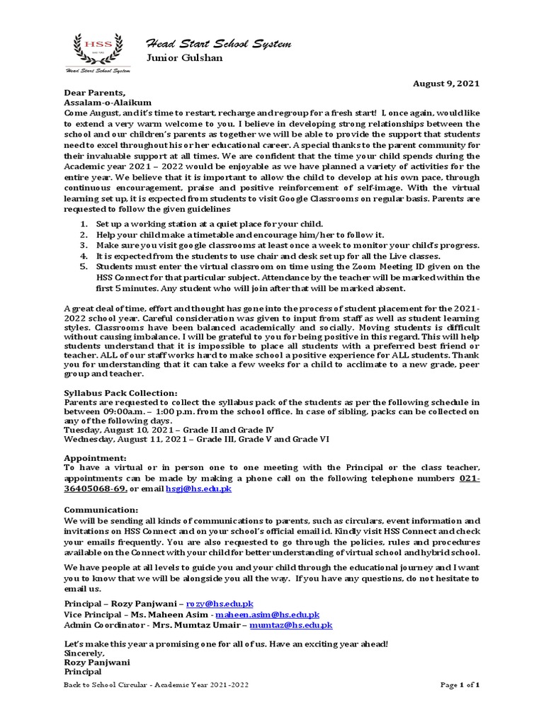 Back To School Circular | PDF | Classroom | Teachers