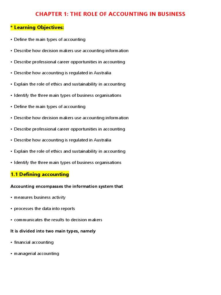 Chapter 1 - The Role of Accounting in Business | PDF | Accounting ...