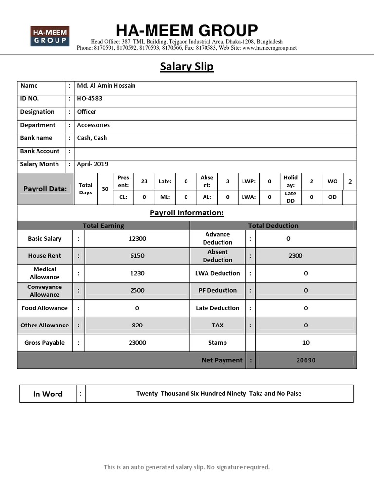 Pay Slip Example | PDF | Payroll | Economies