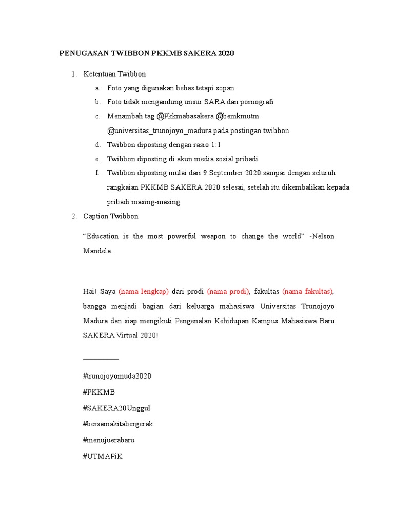 Panduan Twibbon PKKMB SAKERA 2020 | PDF