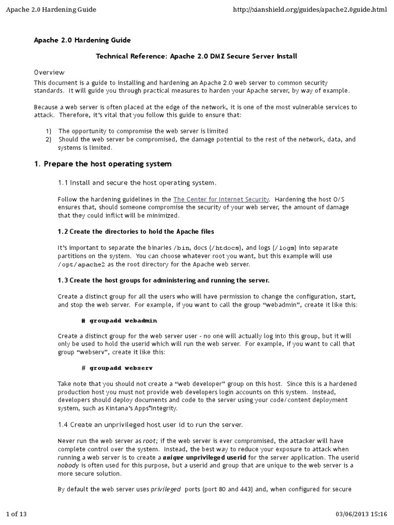 Apache 2.0 Hardening Guide | PDF | Apache Http Server | World Wide Web