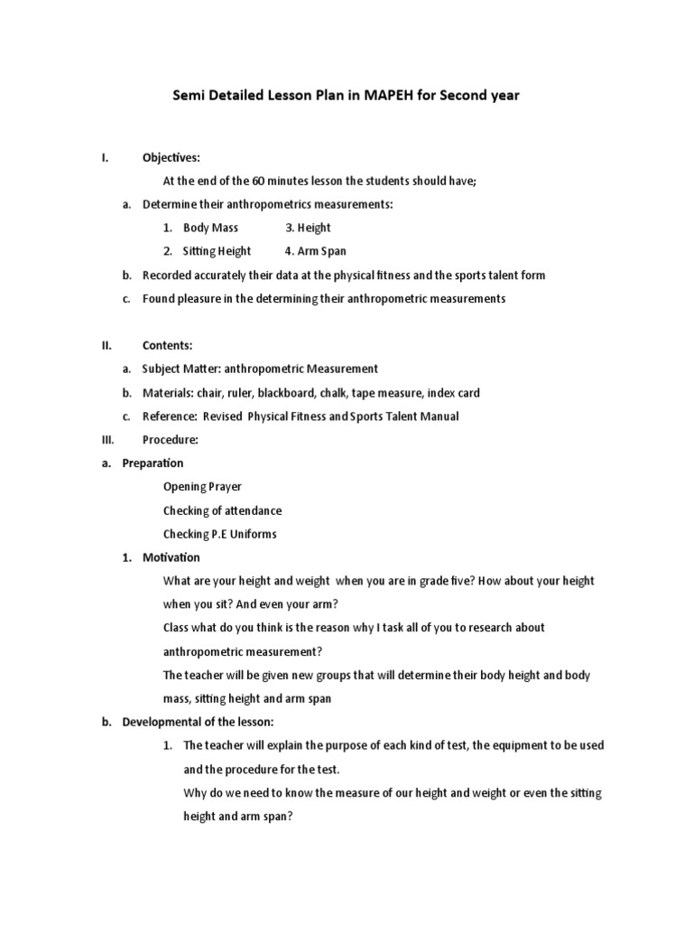 Semi Detailed Lesson Plan In Mapeh Elementary Lesson Plan