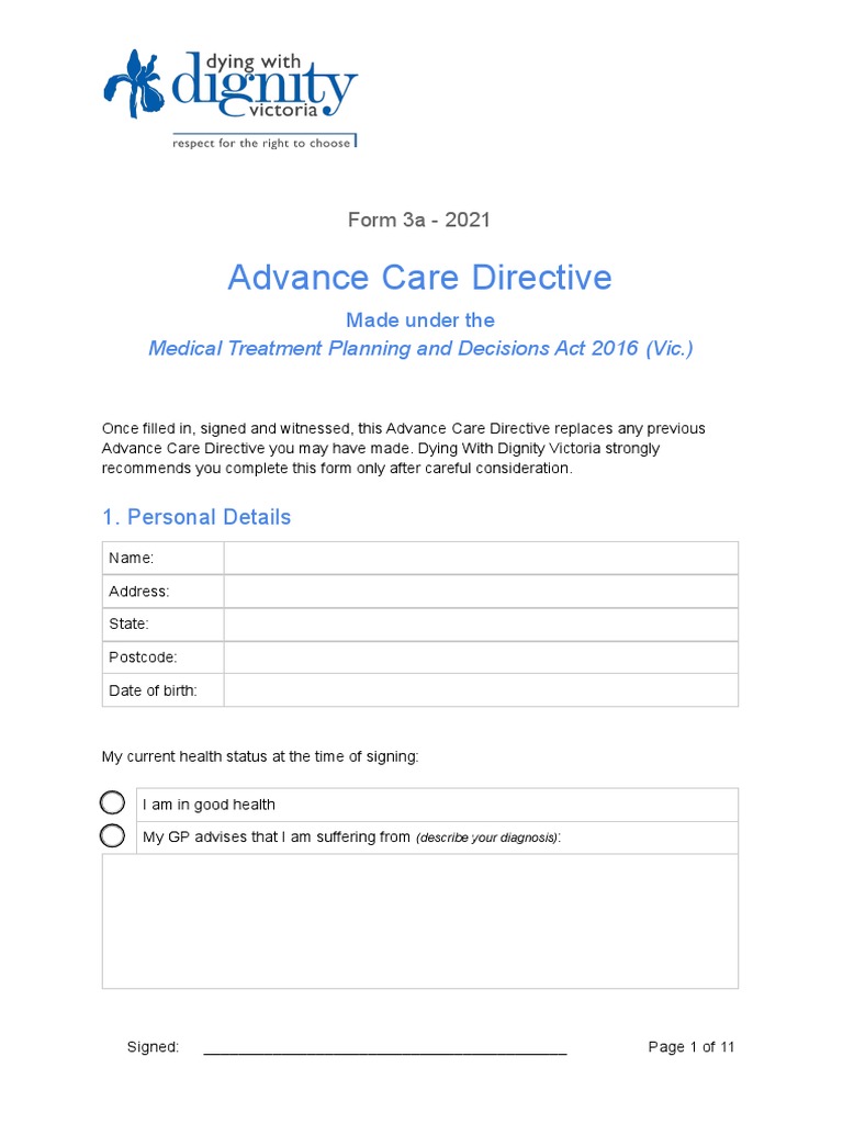 3a - Advance Care Directive | PDF | Dementia | Palliative Care