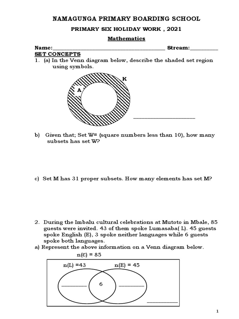 NAMAGUNGA PRIMARY BOARDING SCHOOL PRIMARY SIX HOLIDAY WORK: MATHEMATICS ...