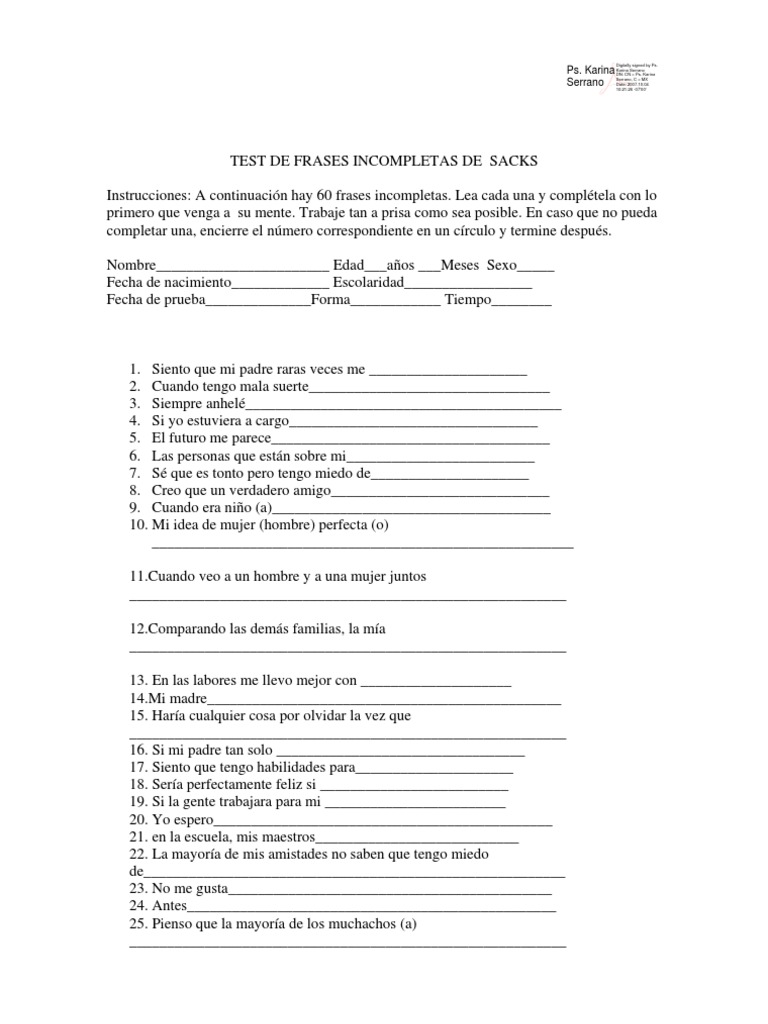 Test de Frases incompletas de Sacks (completo)