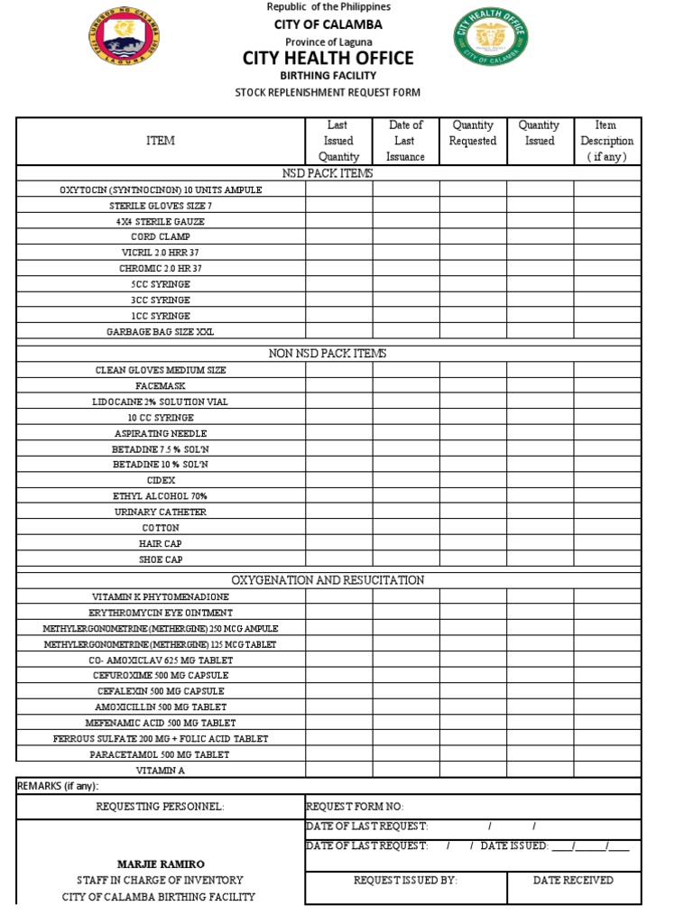 Stock Replenishment Form | PDF | Pharmacology | Drugs