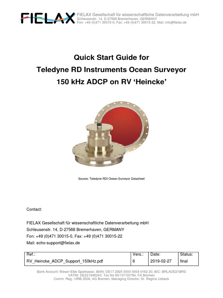 Quick Start Guide For Teledyne RD Instruments Ocean Surveyor 150 KHZ ...