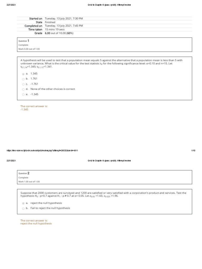 Chapter 9 Sociology Quiz Review | PDF | Statistical Hypothesis Testing ...