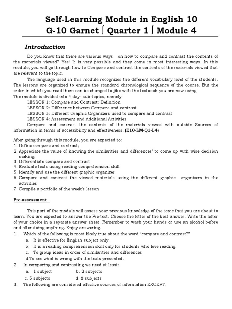English 10 Quarter 1 Module 4 | PDF | Foods | Reading Comprehension