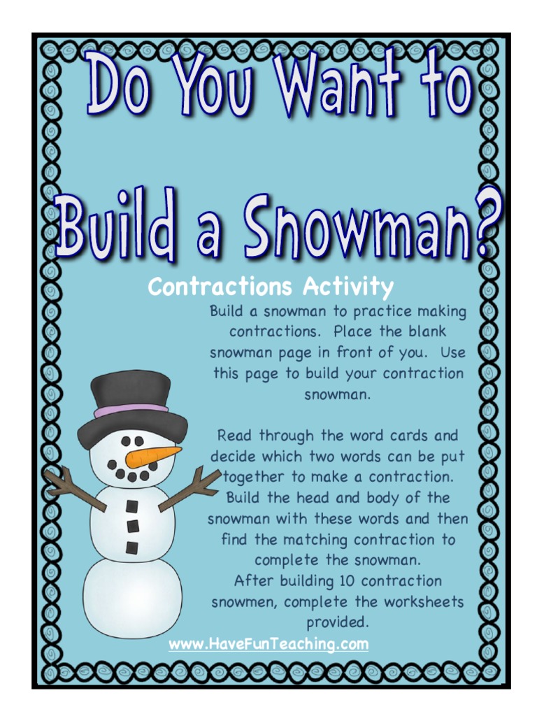 Do You Want To Build A Snowman Contractions Activity | PDF | Christmas ...