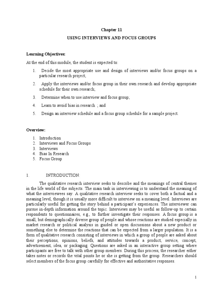 Interviews and Focus Groups in Research | PDF | Focus Group | Interview