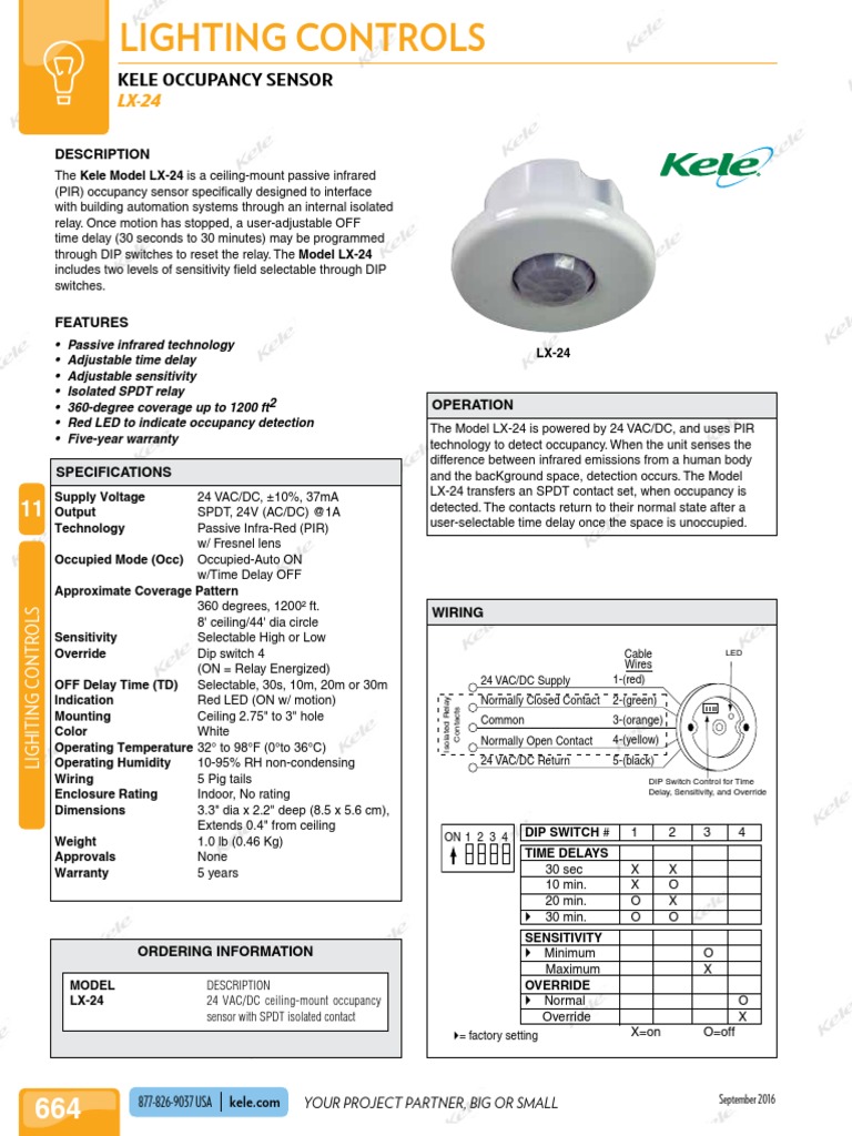 Kele LX-24 Occupancy Sensor Controls Lighting | PDF | Relay | Switch