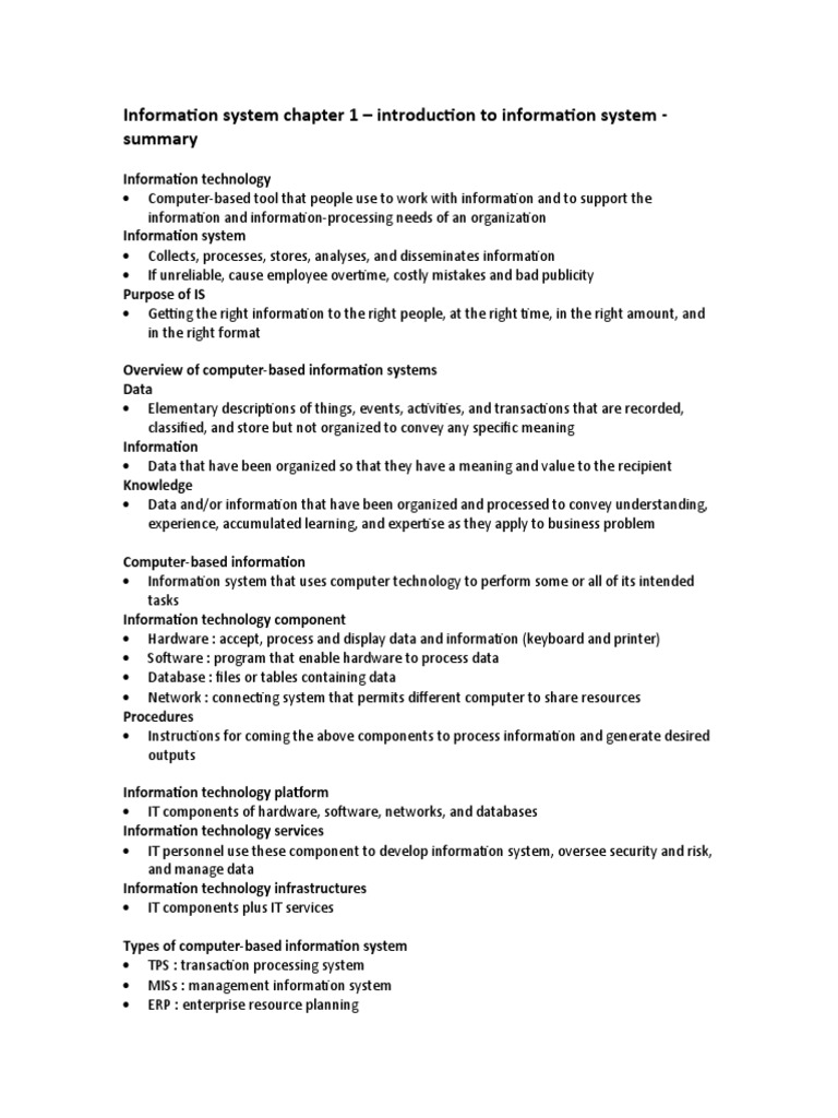 Information System Chapter 1 Summary | PDF | Information System ...