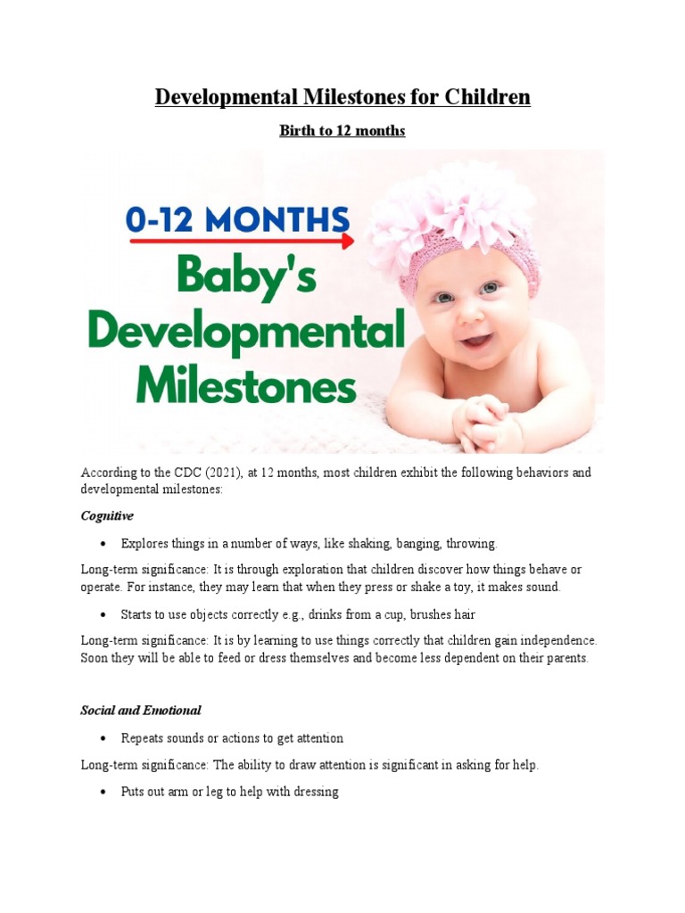 Developmental Milestones For Children | Download Free PDF | Learning ...