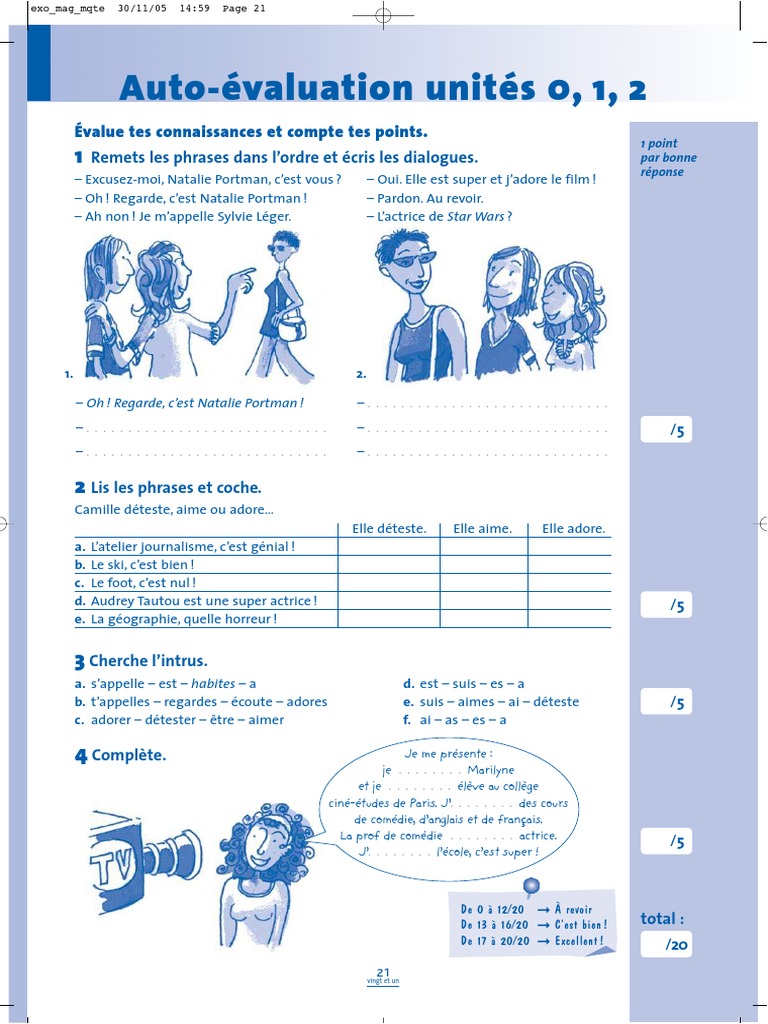 Auto-Évaluation Unités 0, 1, 2: Remets Les Phrases Dans L'ordre Et ...