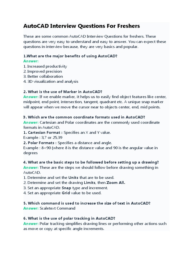 Autocad Interview Questions For Freshers: Answer | PDF | Software ...