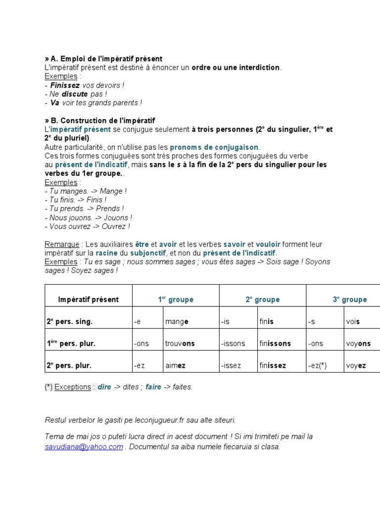 Emploi et construction de l'impératif | PDF | Verbe | Nombre grammatical