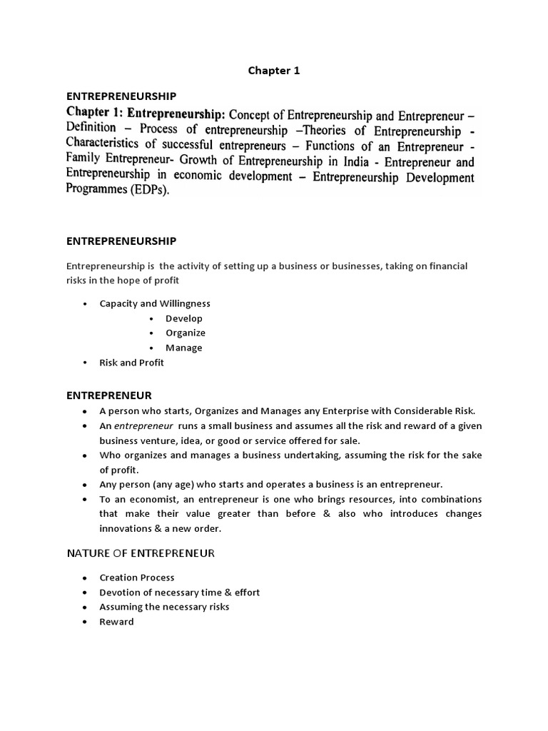 Chapter-1 ENTREPRENEURSHIP | PDF | Entrepreneurship | Economies