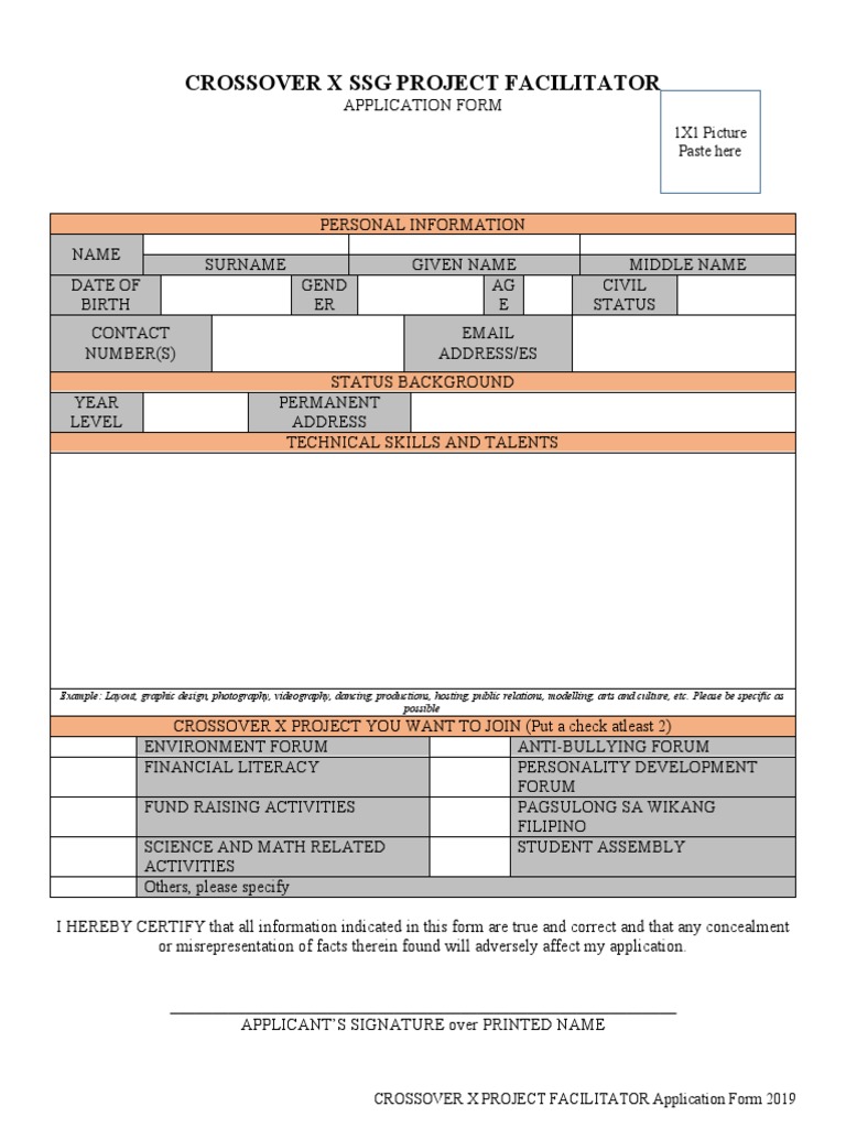 Crossover X SSG Project Facilitator: 1X1 Picture Paste Here | PDF ...