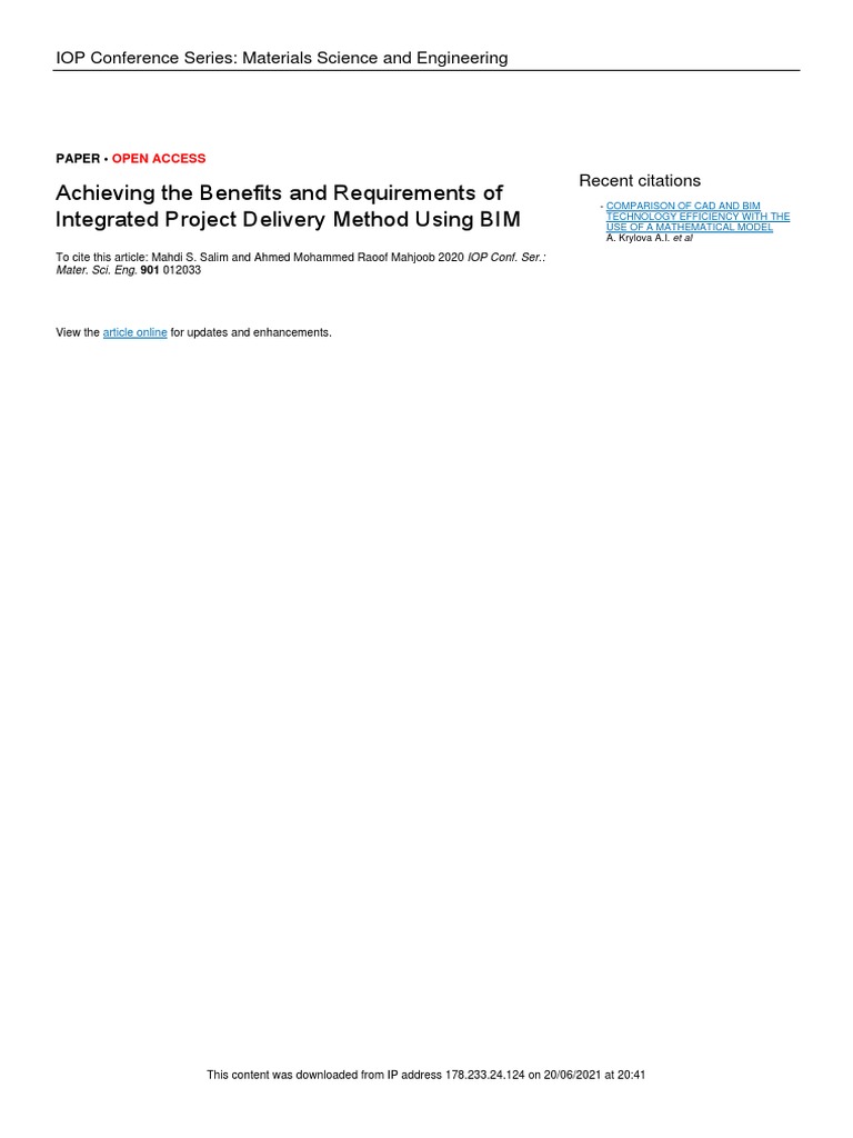 Achieving The Benefits and Requirements of Integrated Project Delivery ...