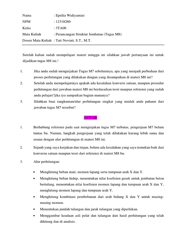 Eprilia Widiyantari - 12318260 - 3TA06 - Tugas M8 Perancangan Struktur Jembatan | PDF